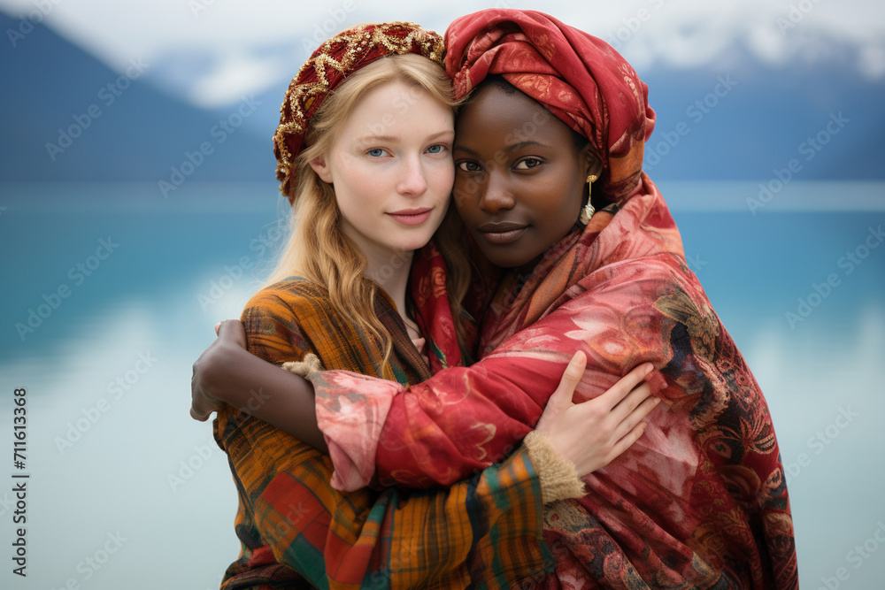 Global friendship embrace: A heartwarming moment where individuals in ...