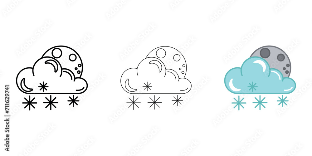 Cloud with moon and heavy snow Weather Icon vector image on white ...