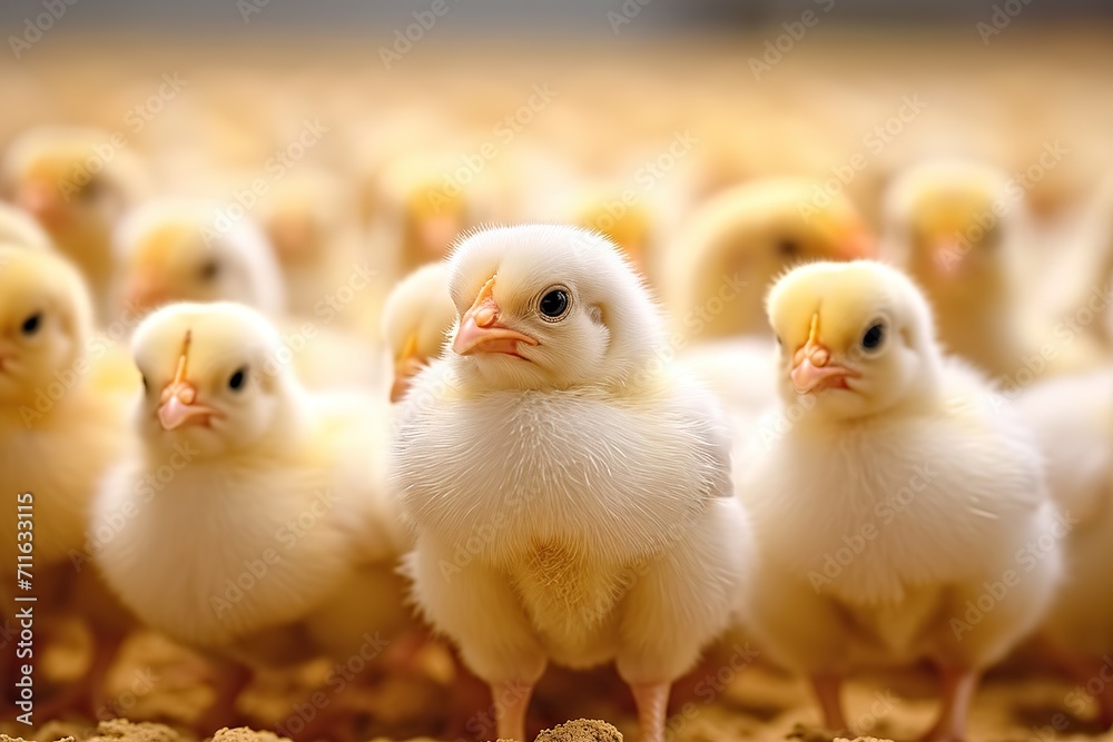Adorable Fluffiness Young Yellow Baby Chicks Frolicking on a Poultry ...