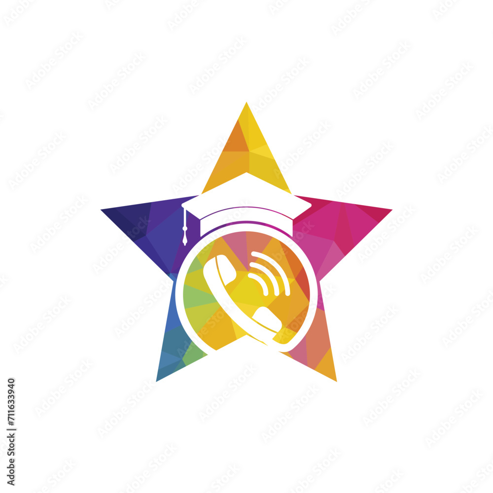 Education Call vector logo design template. Graduation cap and handset ...