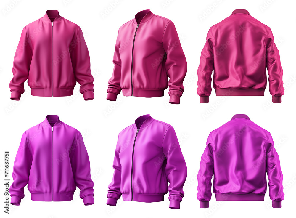 2 Set of magenta purple pink, unisex bomber jacket with full zip zipper ...