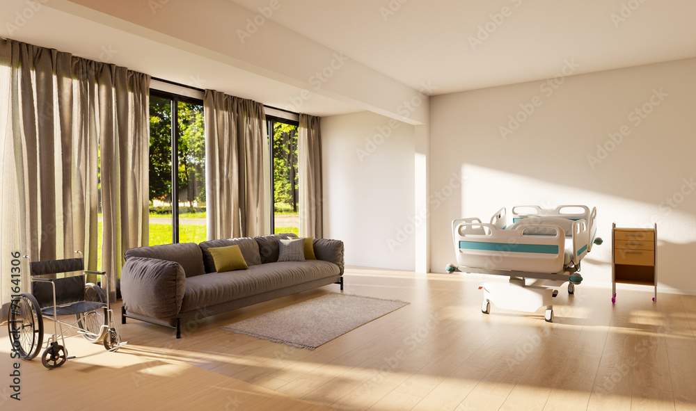 VIP luxury hospital room design, 3d illustration rendering Stock ...