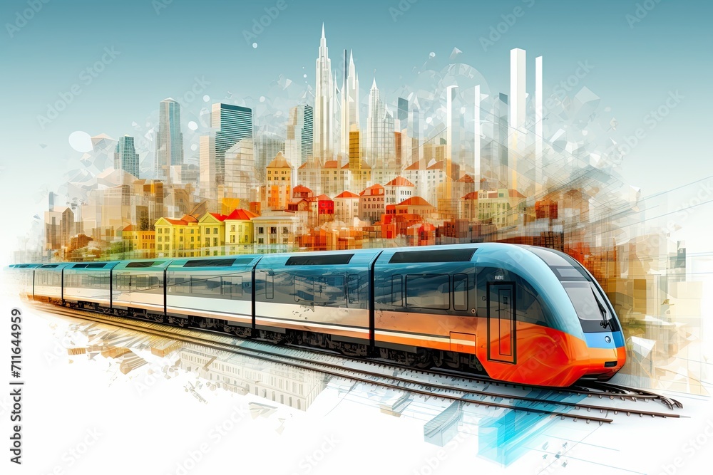 City train or commuter train, High speed train in motion on the railway ...