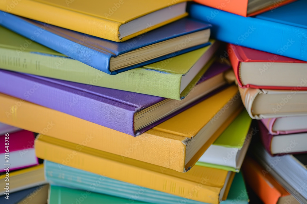 Pile of colorful books. Education, self-learning, book swap, library ...