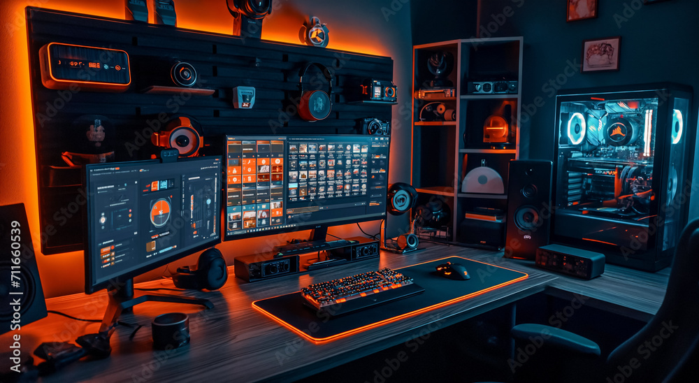 Professional Gamers Room With Ultra Powerful Personal Computer with led ...