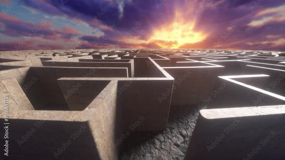 Maze Background. Huge Mysterious labyrinth. Colorful sky. Labyrinth ...