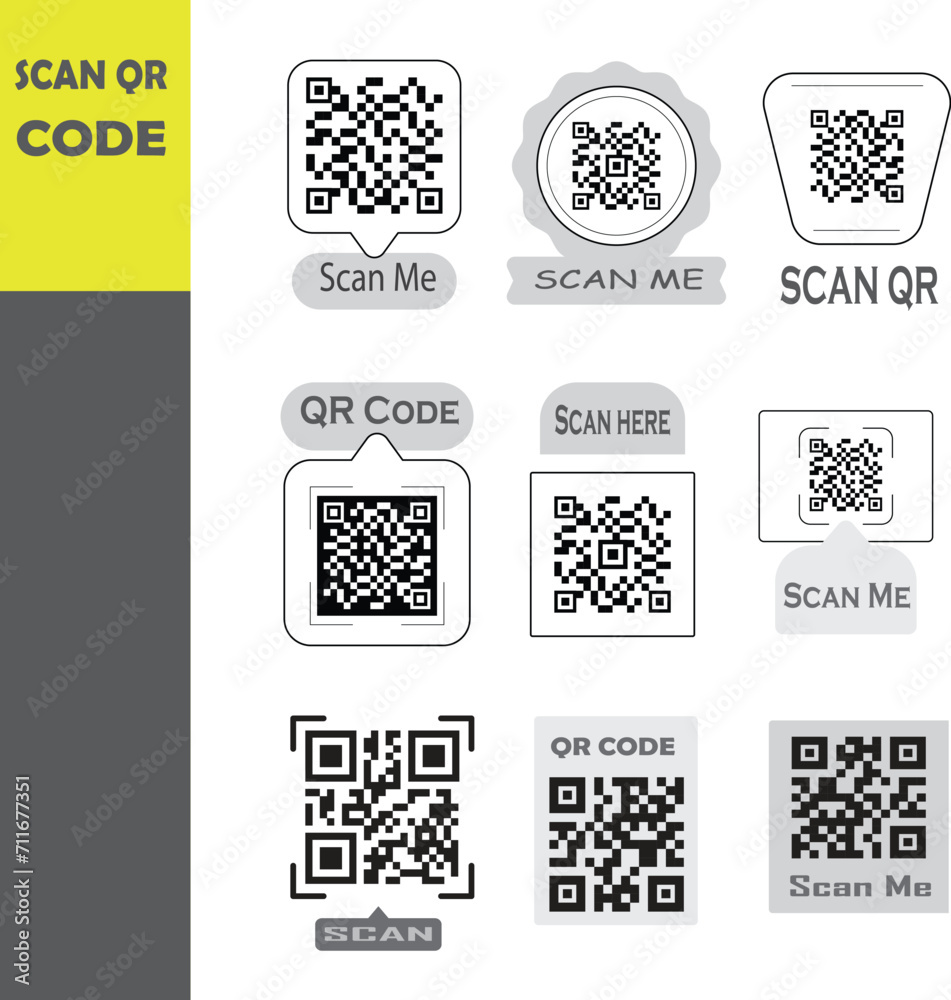 Scan QR code icon set. Digital scanning qr code. QR code scan for app ... Scan QR code icon set. Digital scanning qr code. QR code scan for app ...