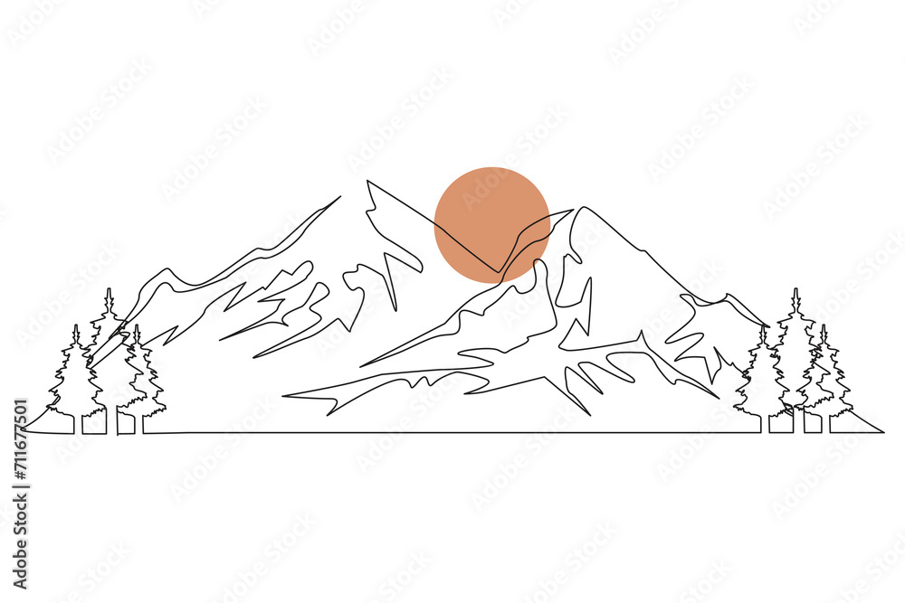 mountain range continuous One line drawing. Simple line drawing of ...