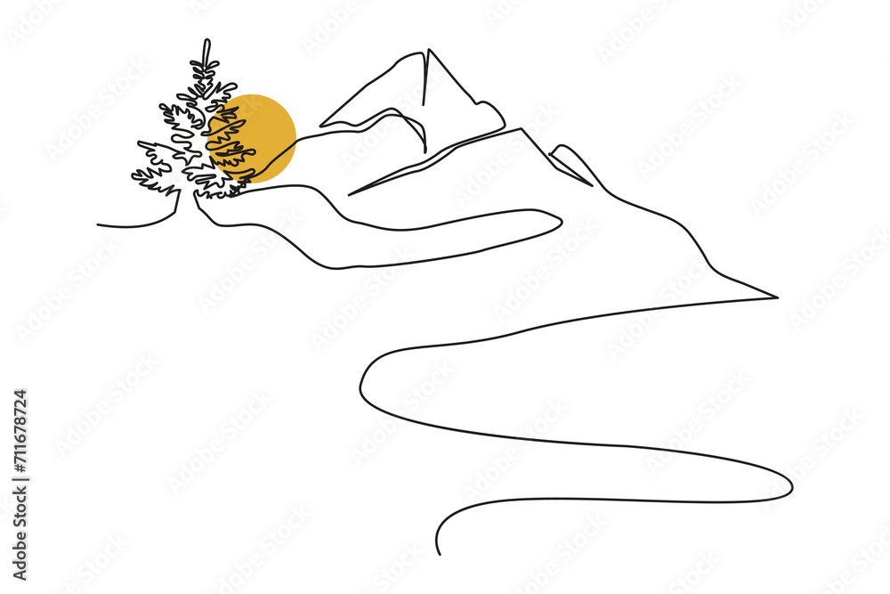 mountain range continuous One line drawing. Simple line drawing of ...