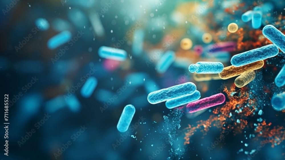 Close up view of 3d microscopic bacteria probiotics and oral bacteria ...