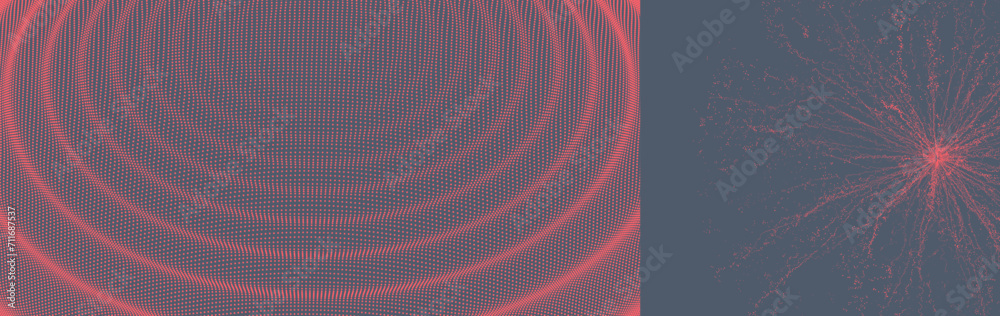 3D wavy background with ripple effect. Point explode. Array with ...