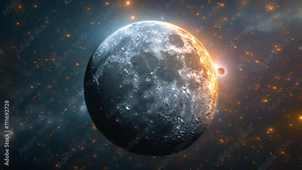 Universe with sparkling galaxy moving. Beautiful rotating Moon. Footage ...