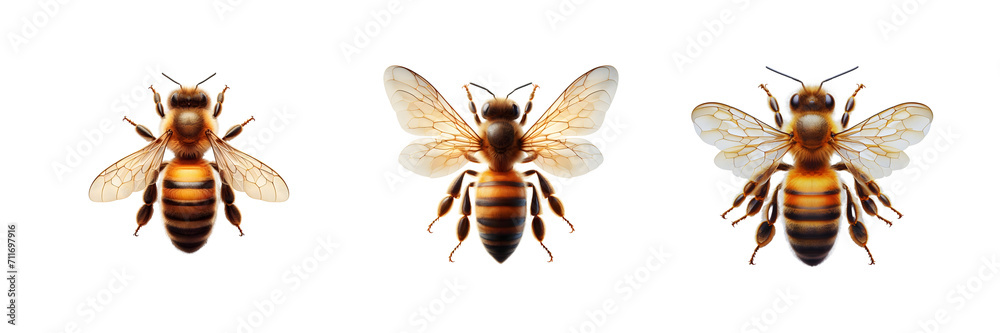 Set of honey bee top view, isolated over on transparent white ...
