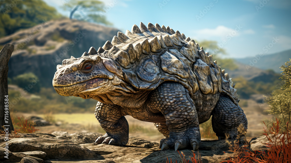 Realistic Ankylosaur Dinosaur in Natural Habitat created with ...