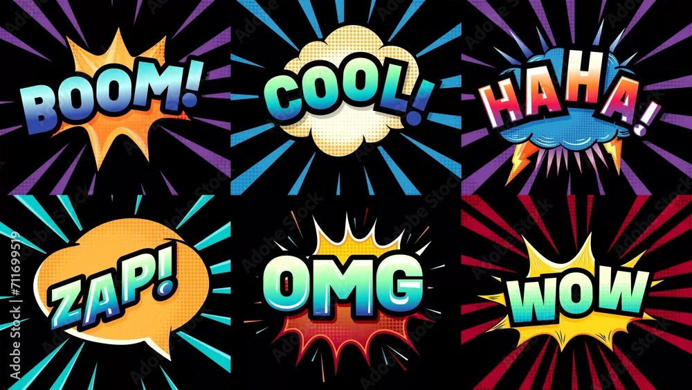 Cartoon Comic Words Word Overlays Stock Template | Adobe Stock