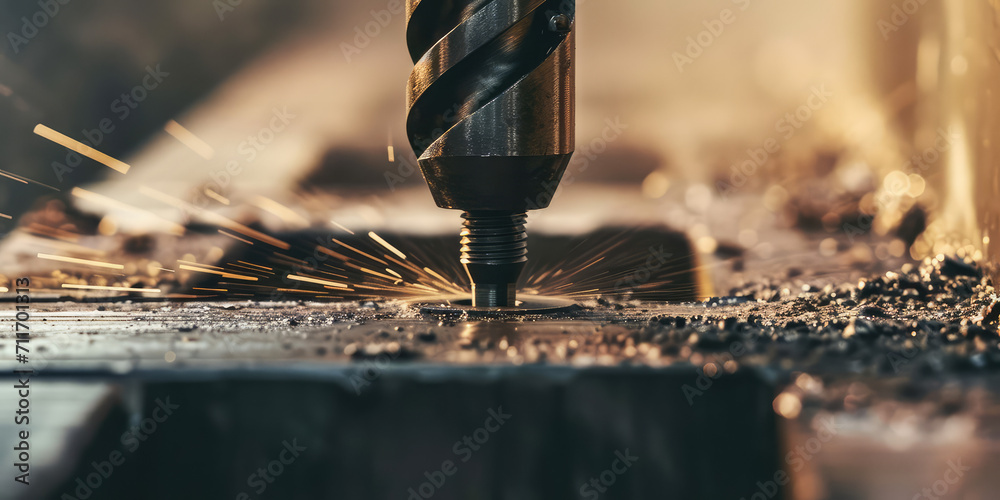 Dynamic Drilling Action Close-up. Intense close-up of a drill bit ...