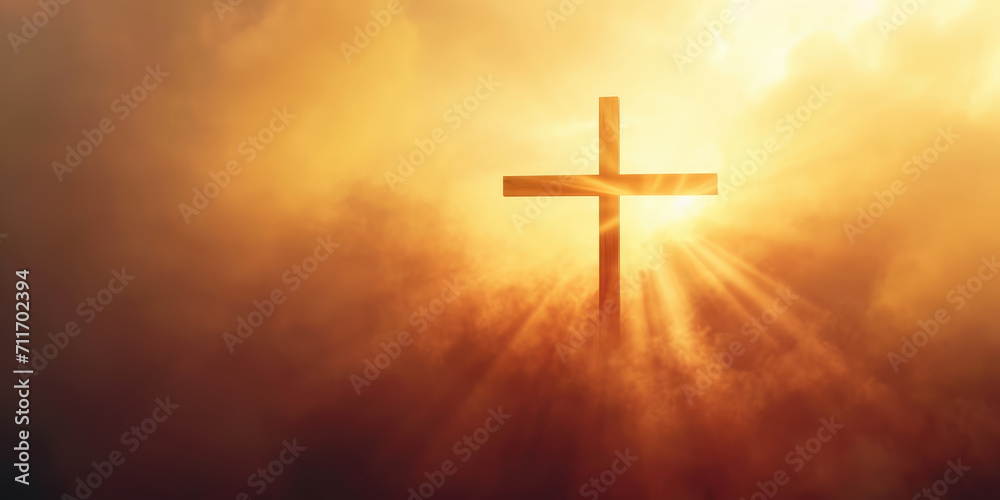 Heavenly Light Behind Christian Cross. Silhouette of a Christian cross ...