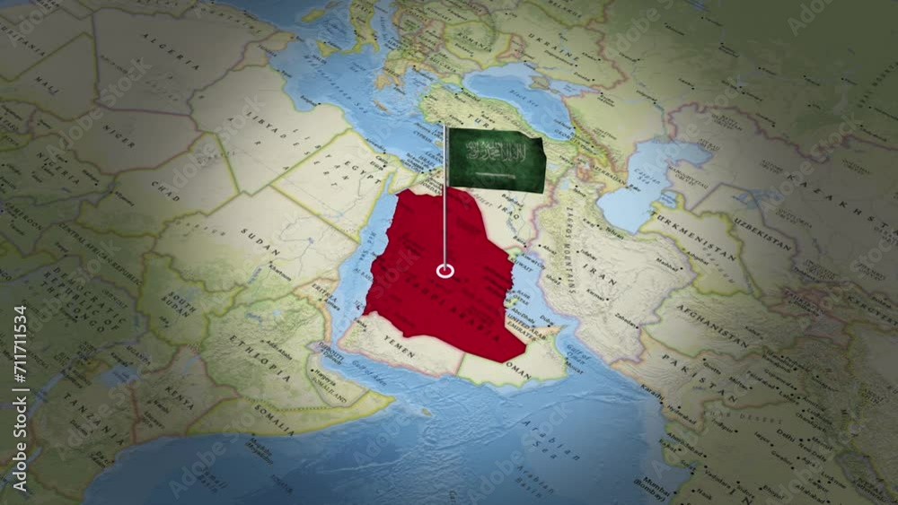 Saudi Map and Flags Soaring. Aerial Views of Saudi Arabia's Map and ...
