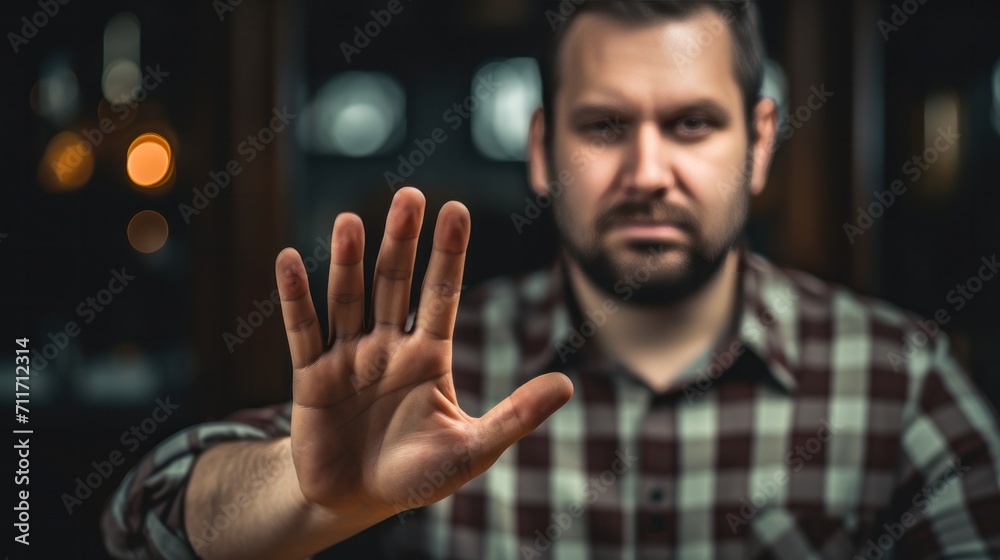 man refuses say no and avoid to drink an alcohol whiskey , stopping ...