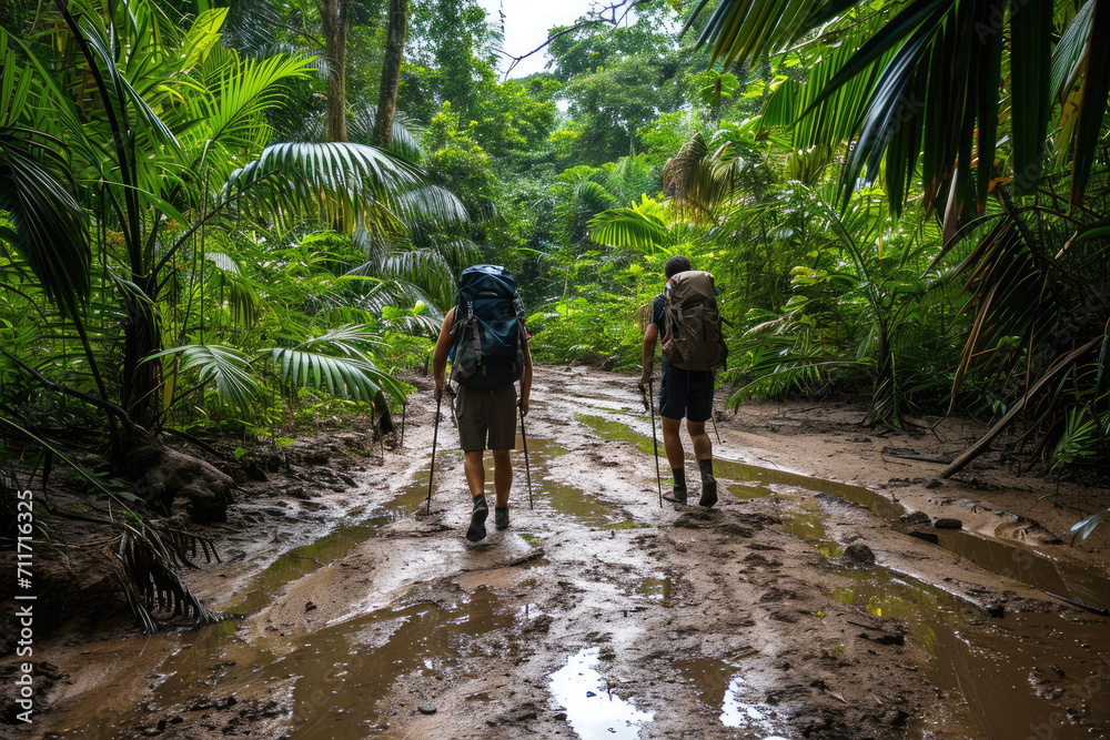 Rainforest Exploration: A Group of Trekkers Walking on Amazon ...