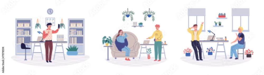 Colleagues vector illustration. Sharing reports and updates with ...