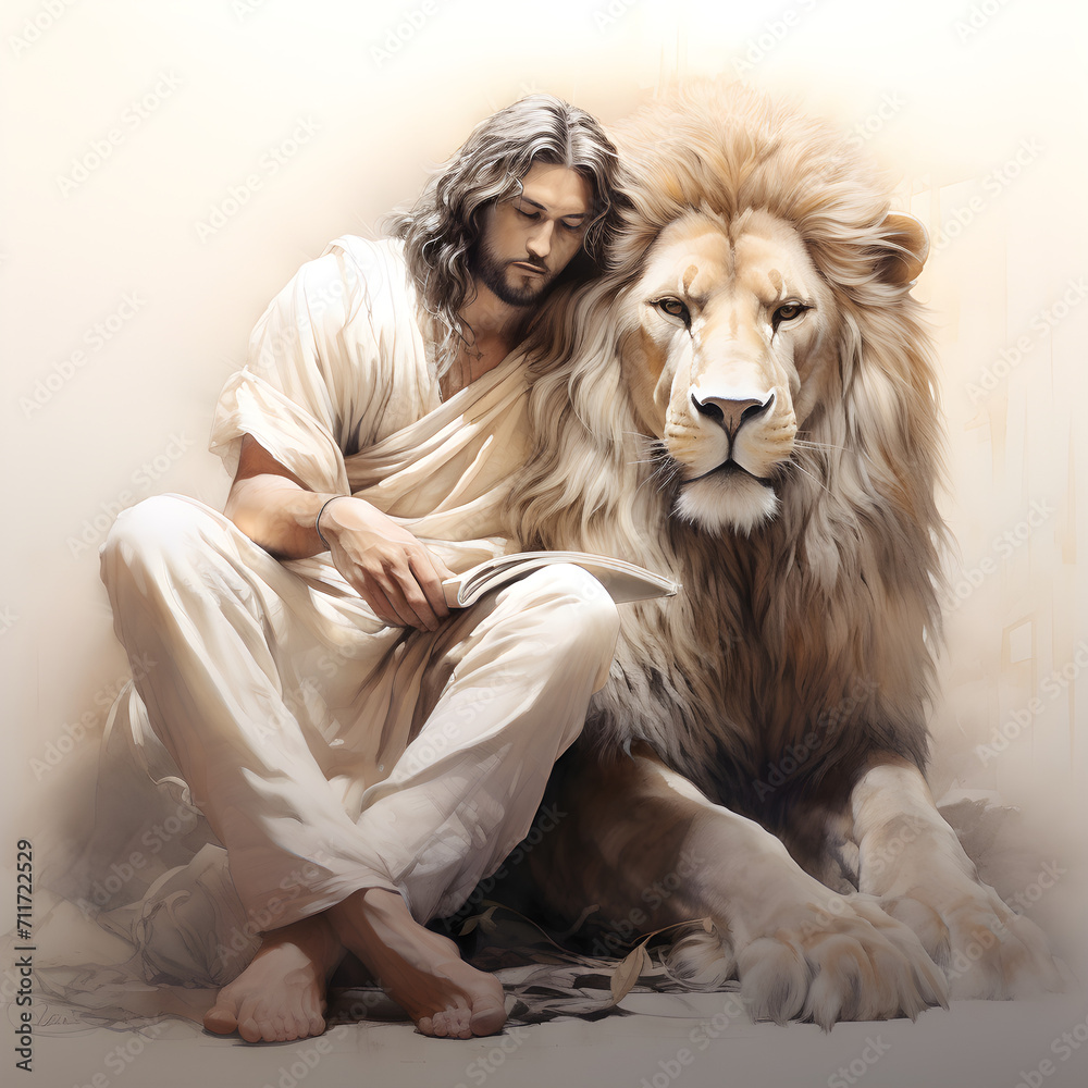 Daniel in the lions' den illustration from the bible. Old testament ...