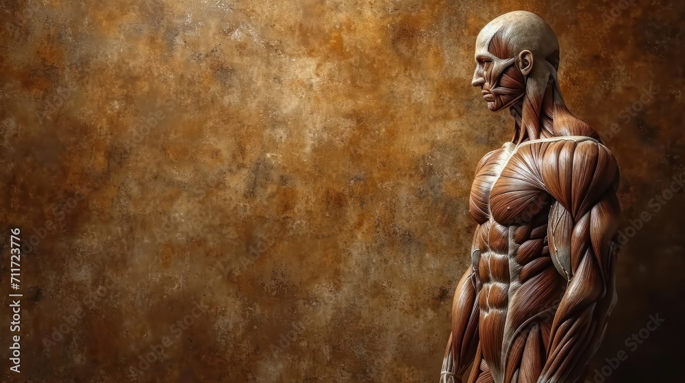 a painting of a man's torso and upper body, with muscles highlighted in ...