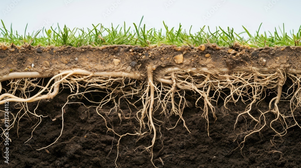 The root system of agricultural land, depicting the soil structure ...