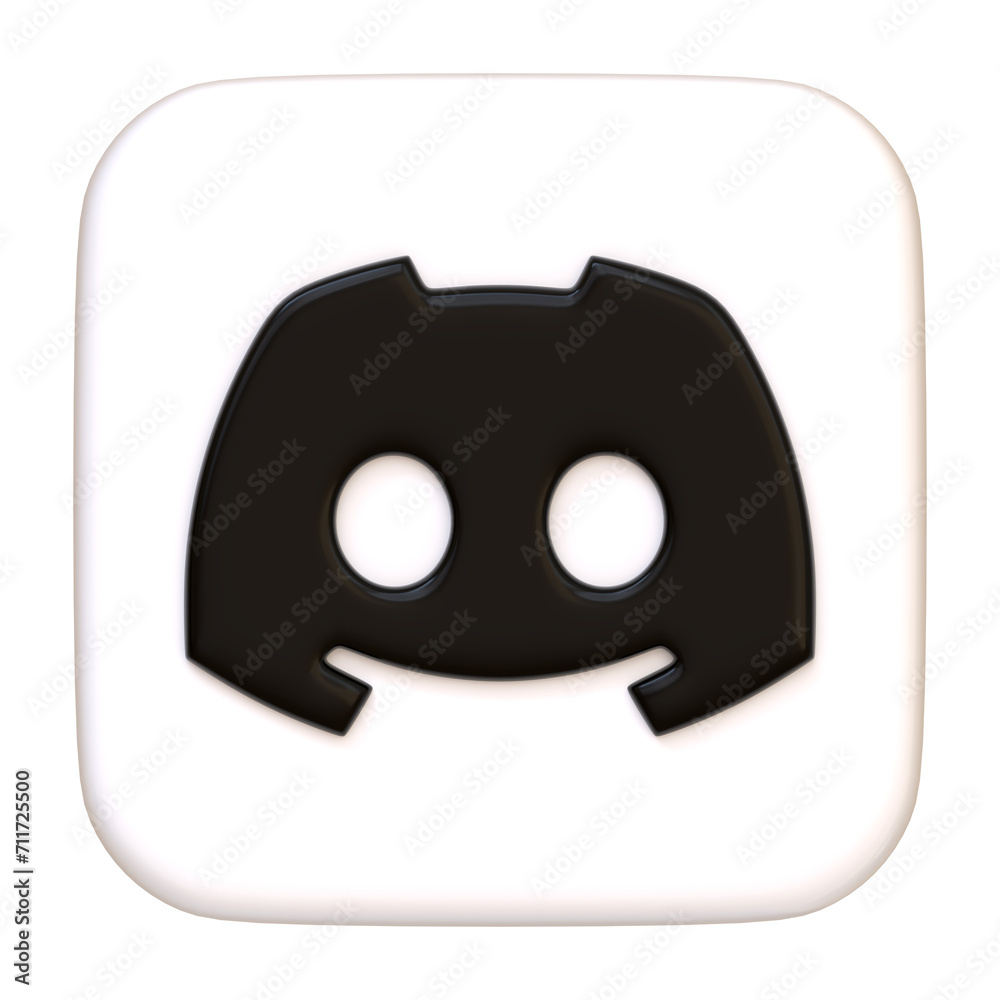 White volumetric Discord icon isolated on black background. Social ...
