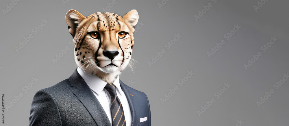 Anthropomorphic realistic cheetah director, boss in elegant business ...