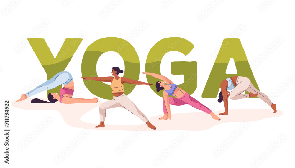 Vector yoga banner with woman in asana pose. Sign for meditating and ...
