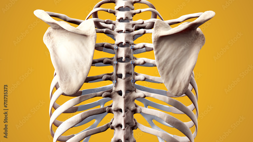 Posterior Thoracic Fusion with Pedicle Screws and Rods on Yellow ...