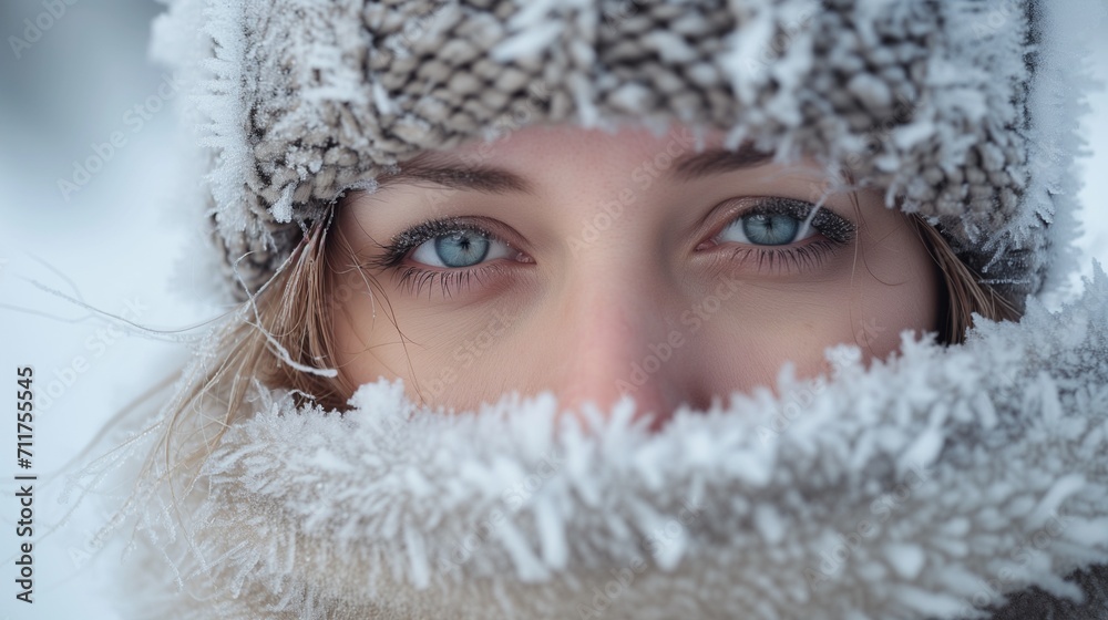 AI generated illustration of a woman face covered with icicles in ...