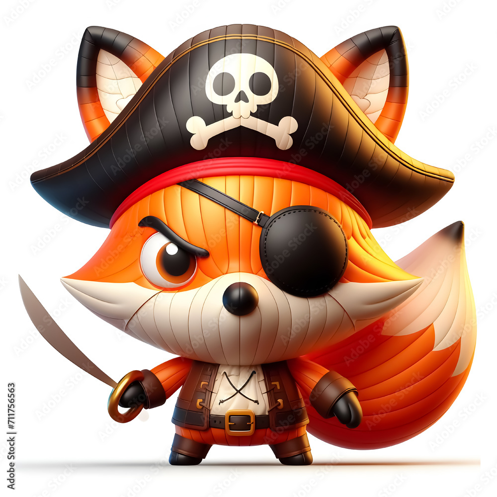 Pirate fox cartoon illustration, Cartoon pirate fox character design ...