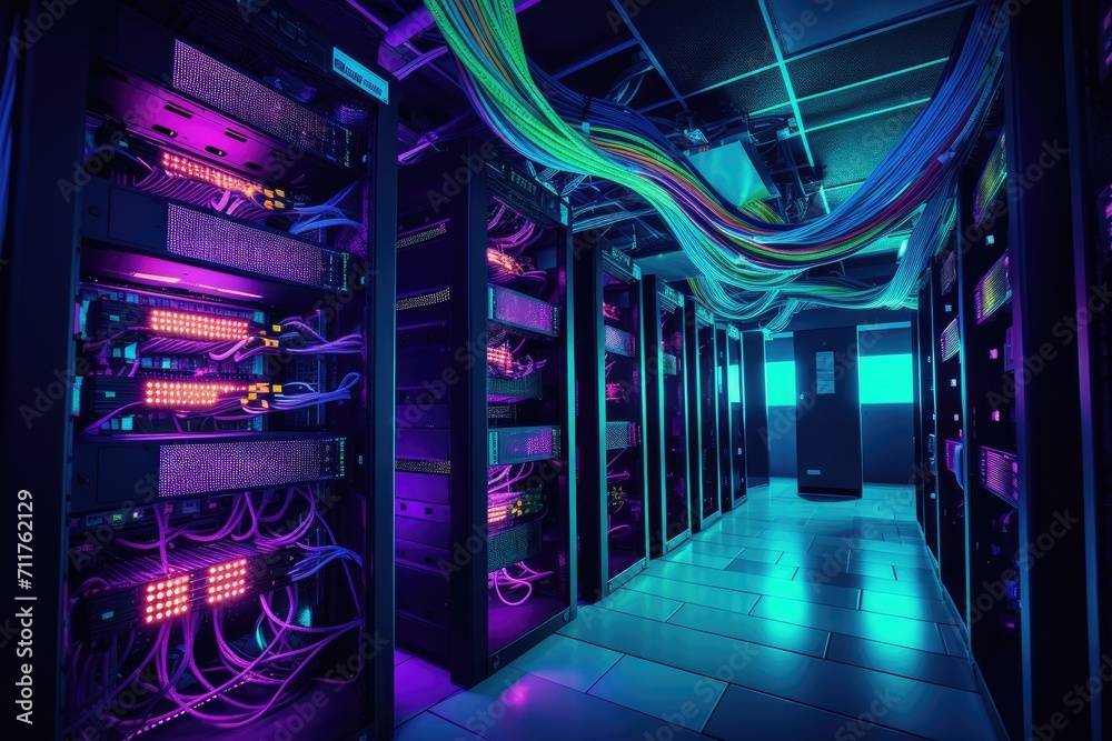 Large Room Filled With Purple and Green Wires, Order Amidst Chaos ...