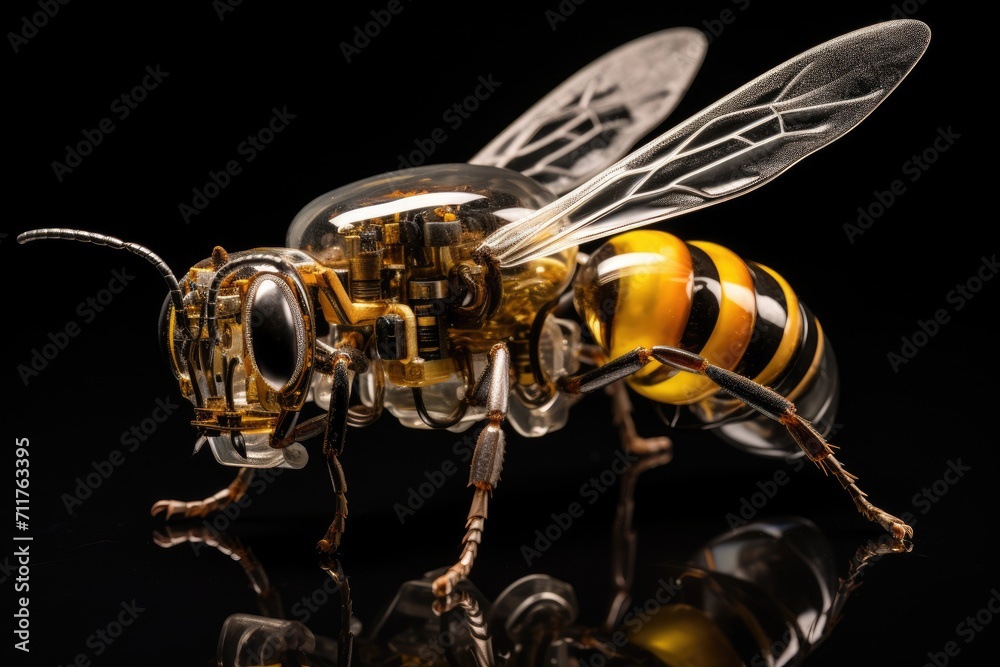 A detailed and focused image of a bee captured in close-up, set against ...