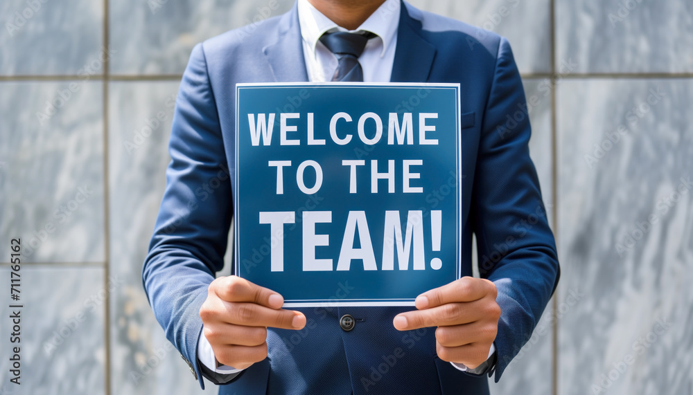 Dynamic Hiring Announcement: Businessman presenting a warm employment ...