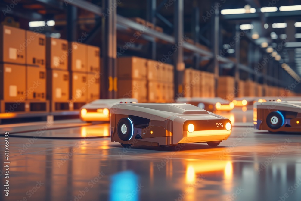 futuristic retail warehouse, Autonomous Robot transportation in ...