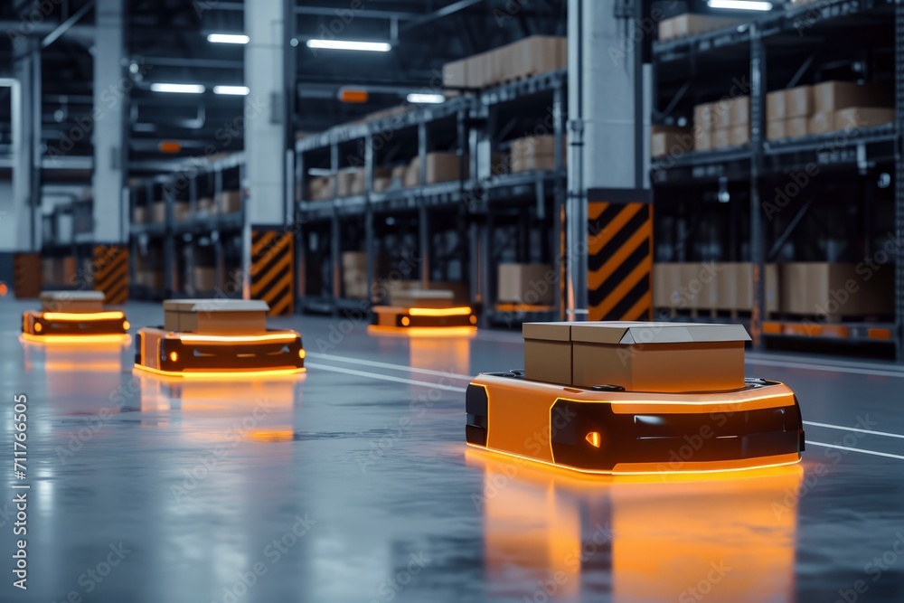 futuristic retail warehouse, completely automated and digitized ...