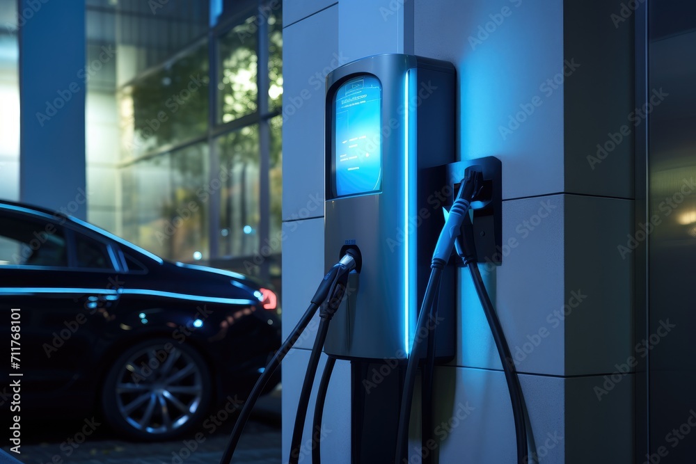 Electric Car Plugged Into Charging Station, Efficient and Sustainable ...