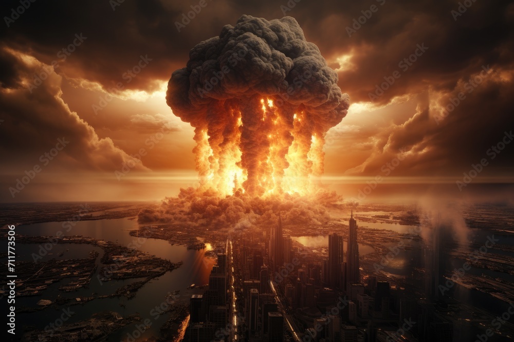 A massive explosion erupts in a bustling city center, causing ...