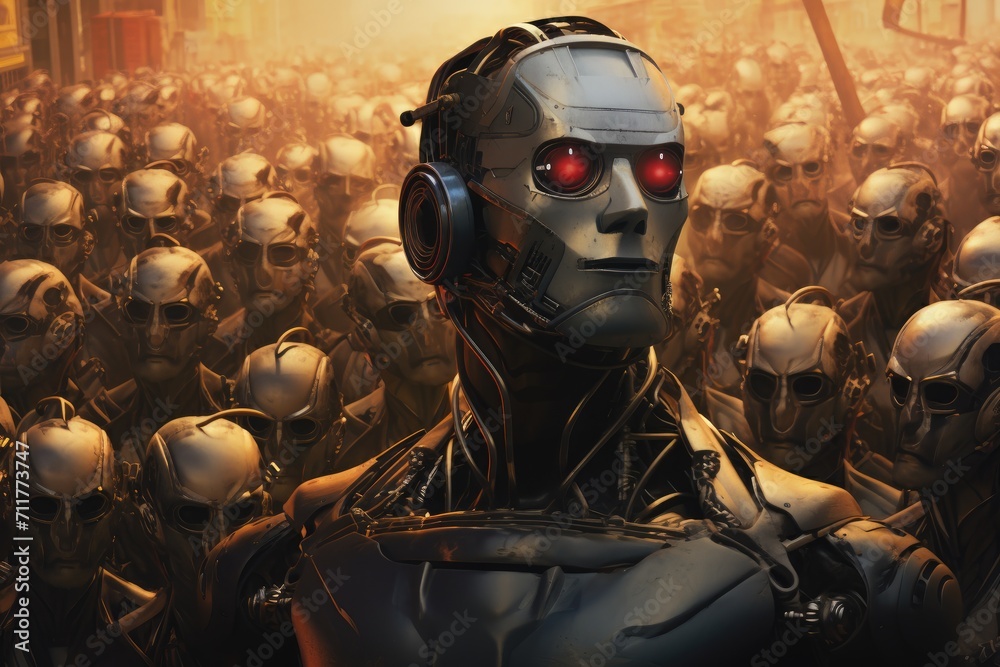 Man in Robot Suit Surrounded by Crowded People in the City Street ...