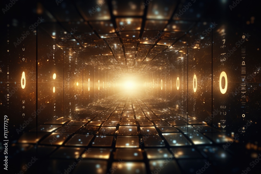 This image captures a room engulfed in darkness, with numerous dazzling ...