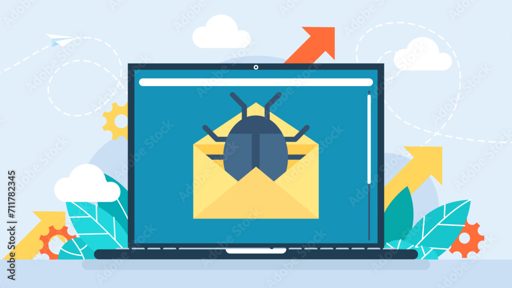 Message with a bug. Virus, hacking, trojan horse, antivirus program ...
