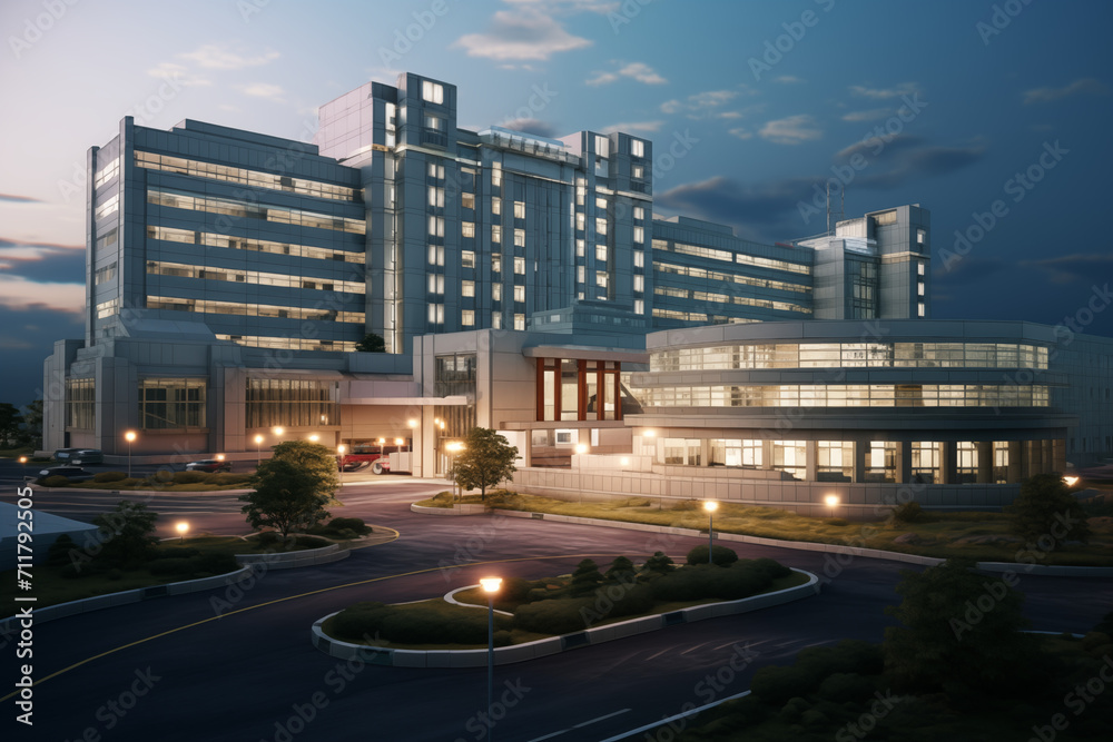 Hospital building. Care center. Building in the medical field. Medical ...