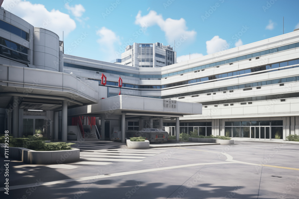 Hospital building. Care center. Building in the medical field. Medical ...