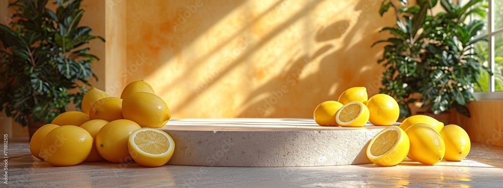 Background lemon podium product fruit platform cosmetic scene display ...