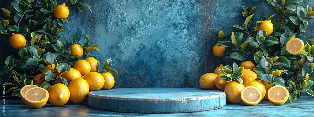 Background lemon podium product fruit platform cosmetic scene display ...
