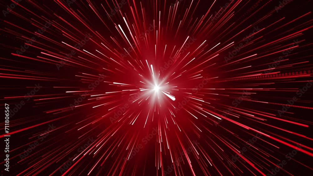 From the bright red light, fiery comets fly. Animation of abstract ...