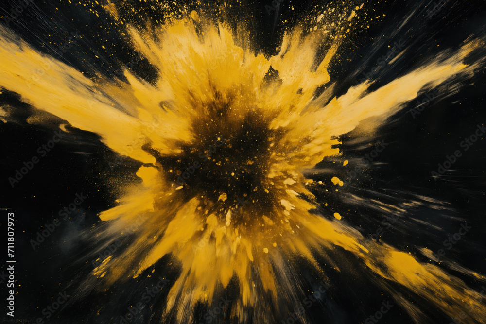 yellow powder explosion isolated on black background. yellow dust ...